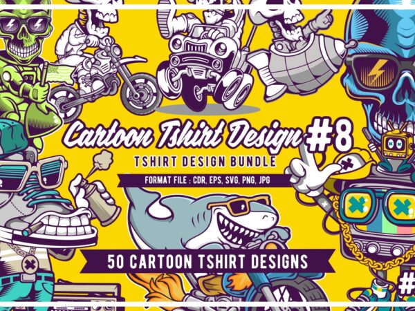 50 Cartoon Tshirt Designs Bundle #8_1 - Vector T-shirt Designs