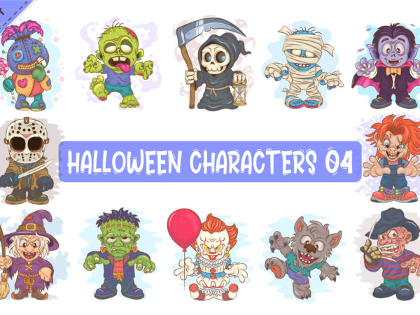 Bundle of Halloween Characters 04. Clipart. - Vector T-shirt Designs